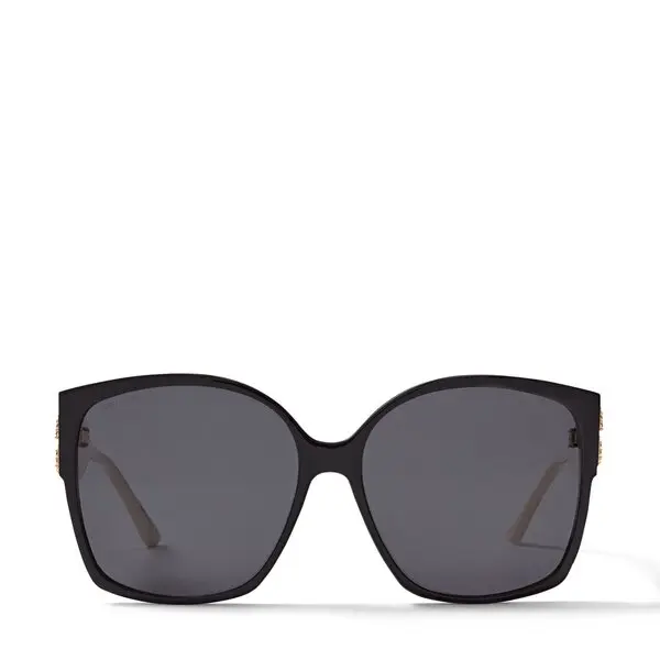 JIMMY CHOO Noemi Black And Ivory Squareframe Sunglasses With Crystal